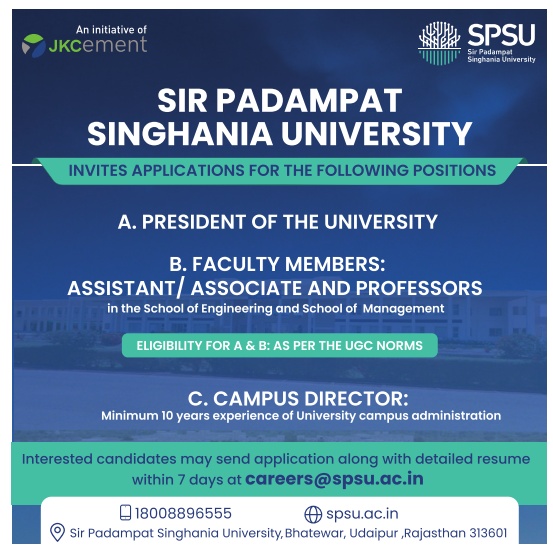 Sir Padampat Singhania University, Udaipur Job Openings - Facultytub