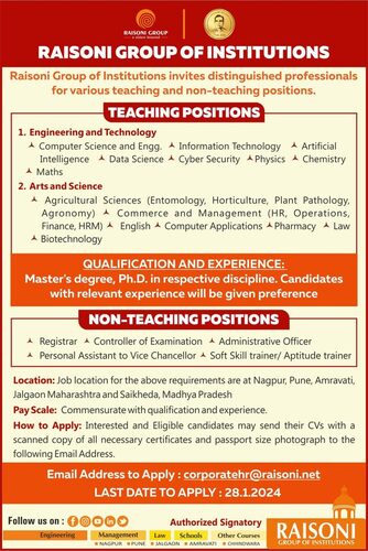 Raisoni Group of Institutions - Faculty Recruitment - Facultytub