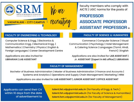 SRM Institute Of Science & Technology Faculty Requirement - Facultytub
