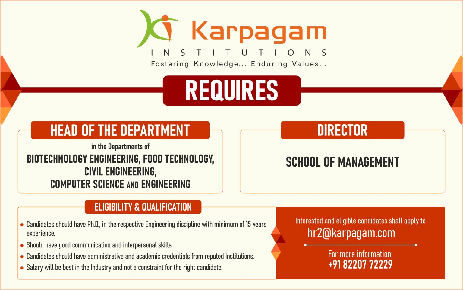 Karpagam Institutions, Coimbatore Required Faculties - Facultytub