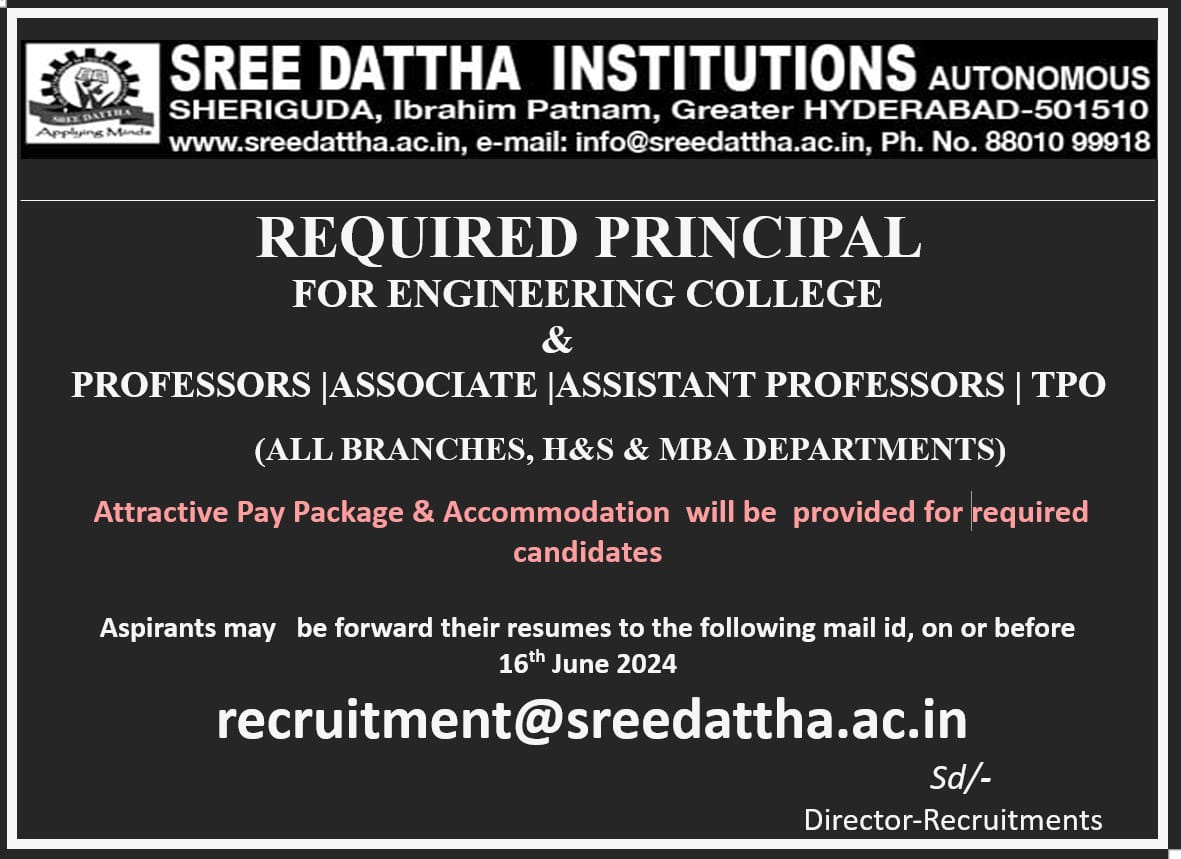 Sree Dattha Institutions, Hyderabad Faculty Recruitment - Facultytub