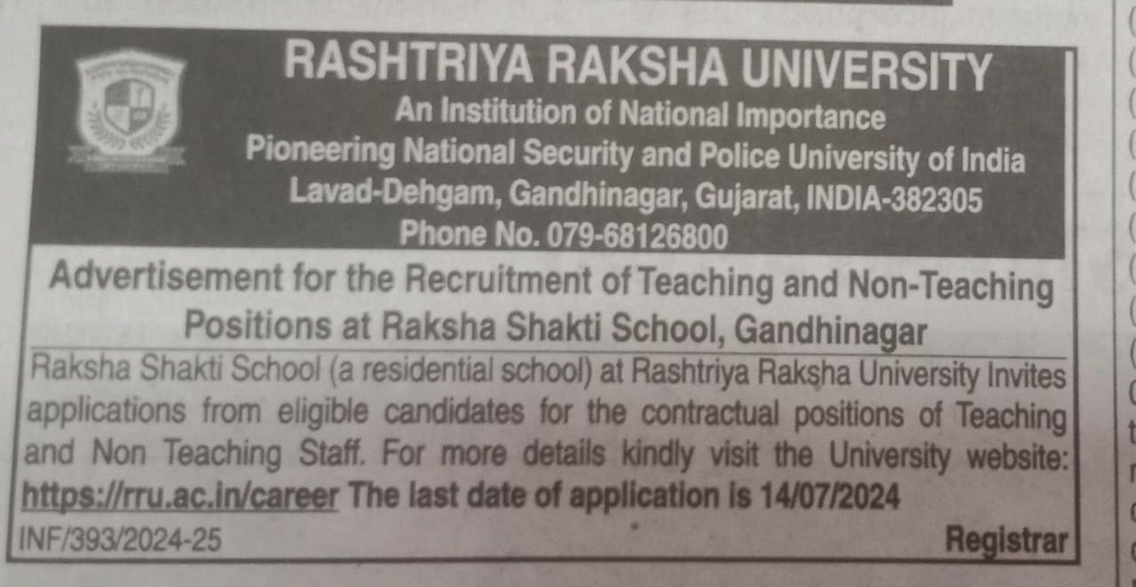 Raksha Shakti School, Gandhinagar - Recruitment of Teaching and Non ...